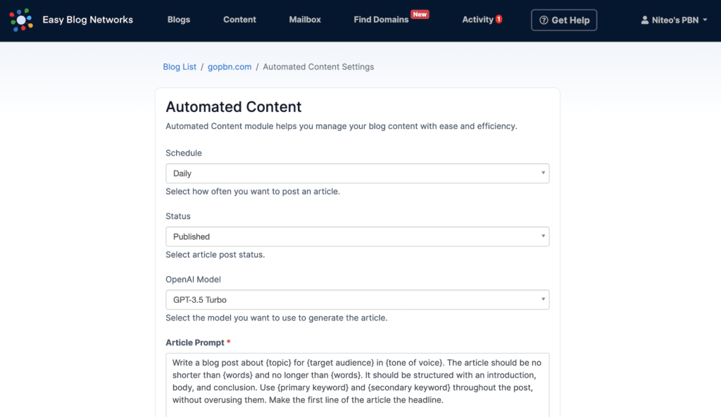 Automate content posting with GPT integration - Easy Blog Networks